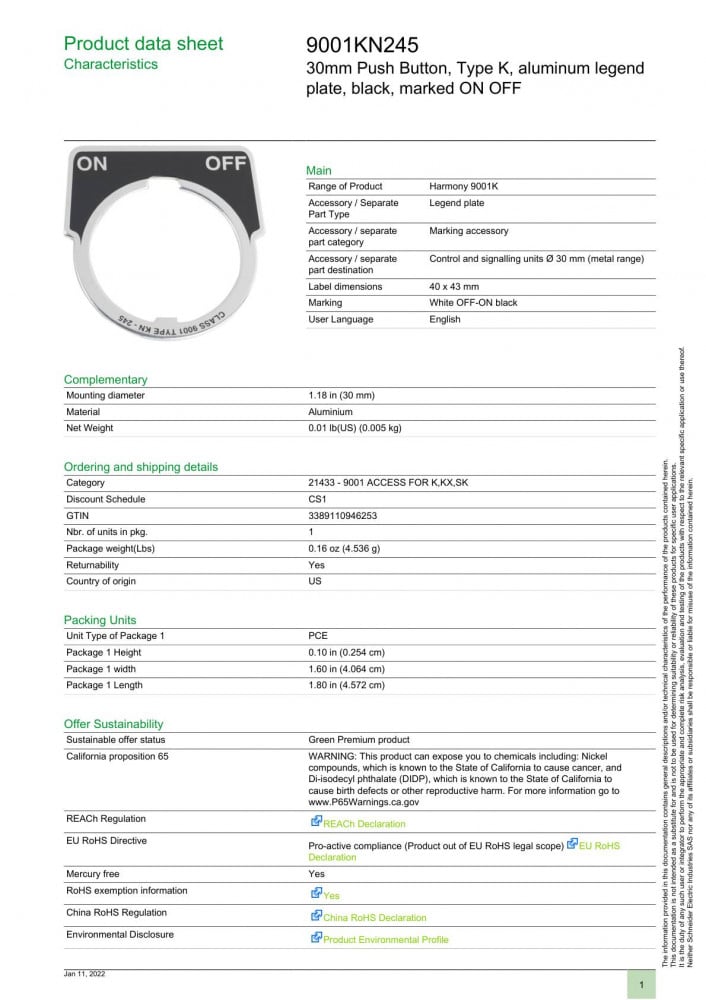 9001KN245 technical documentation page 1