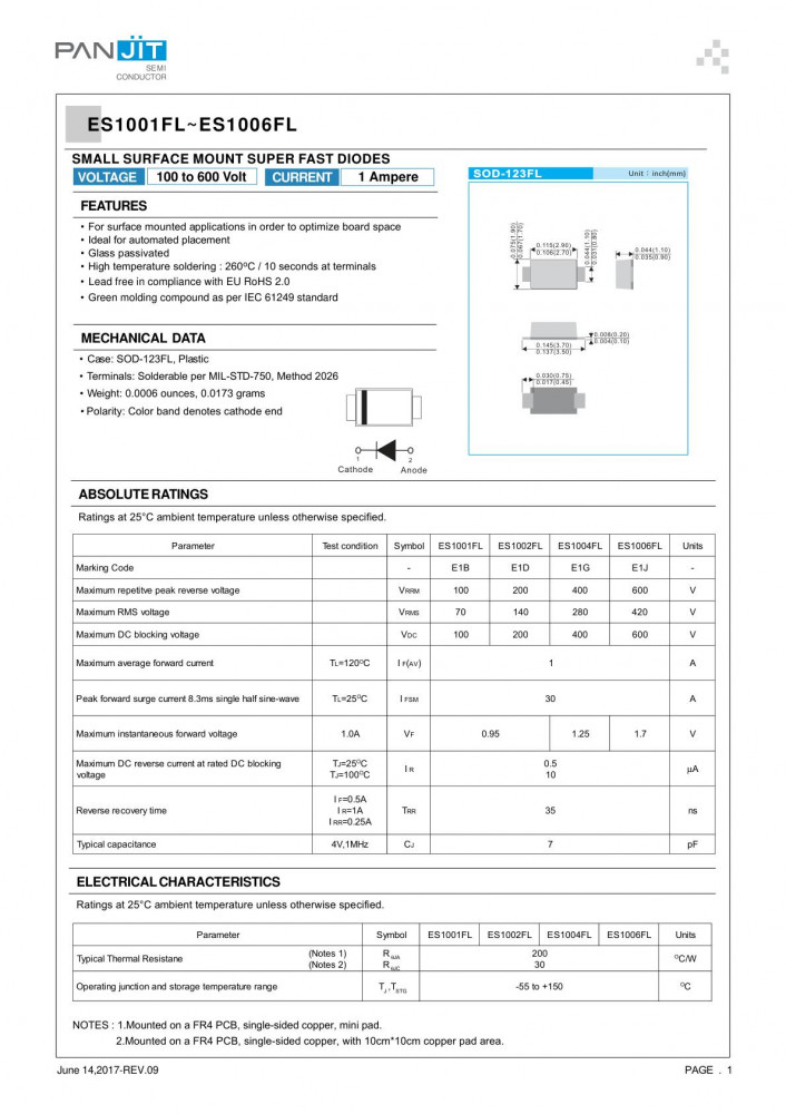 PANJIT ES1006FL datasheet page 1