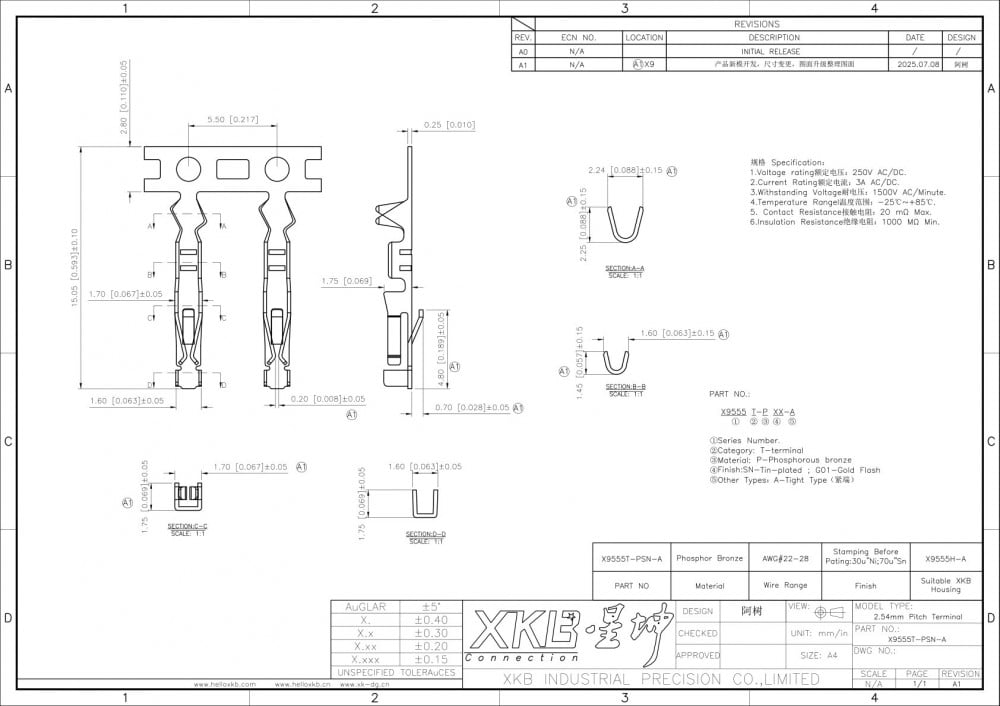X9555T-PSN-A technical drawing preview