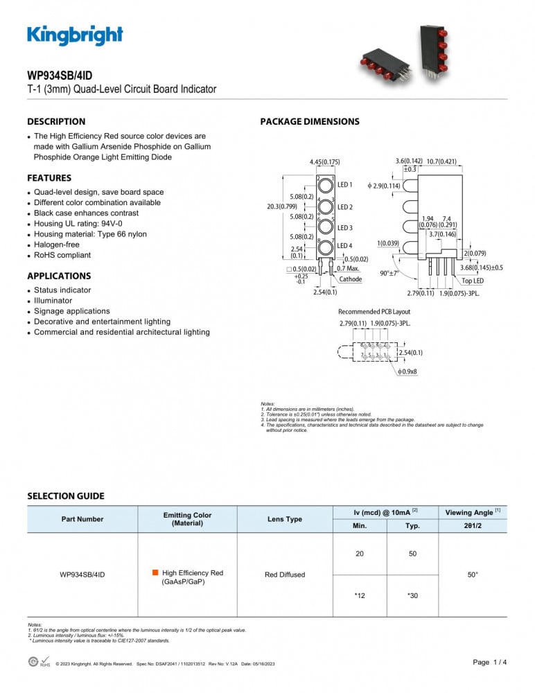 WP934SB/4ID datasheet page 1