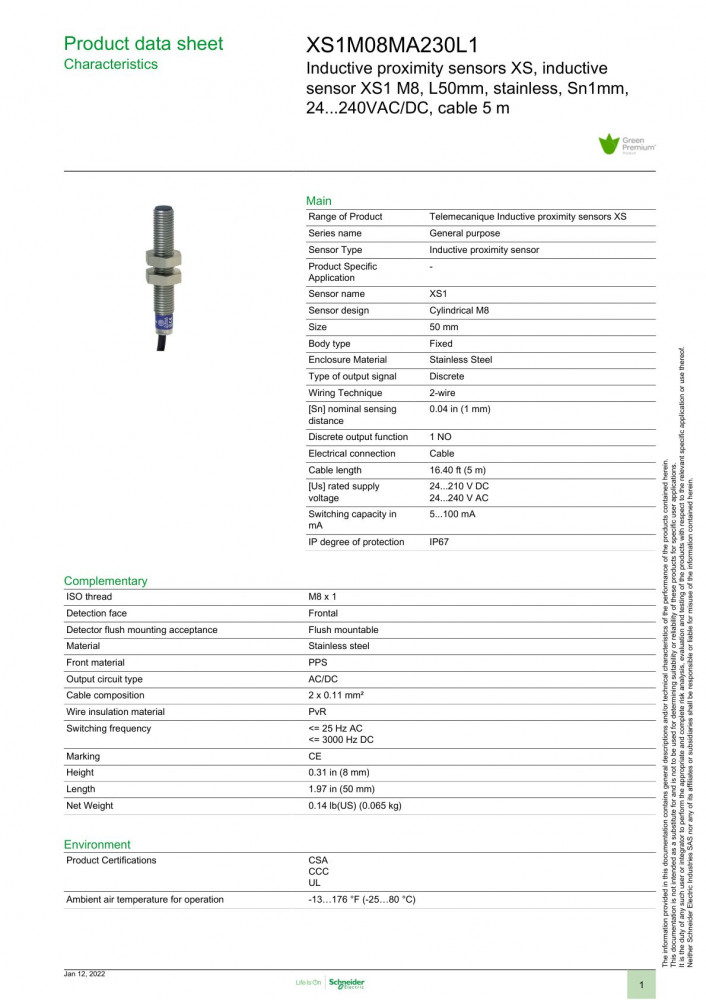 XS1M08MA230L1 technical document page 1
