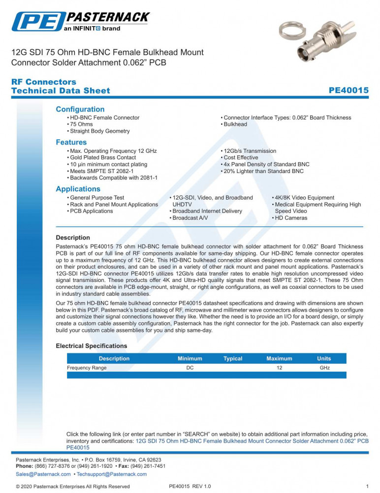 PE40015 technical document page 1