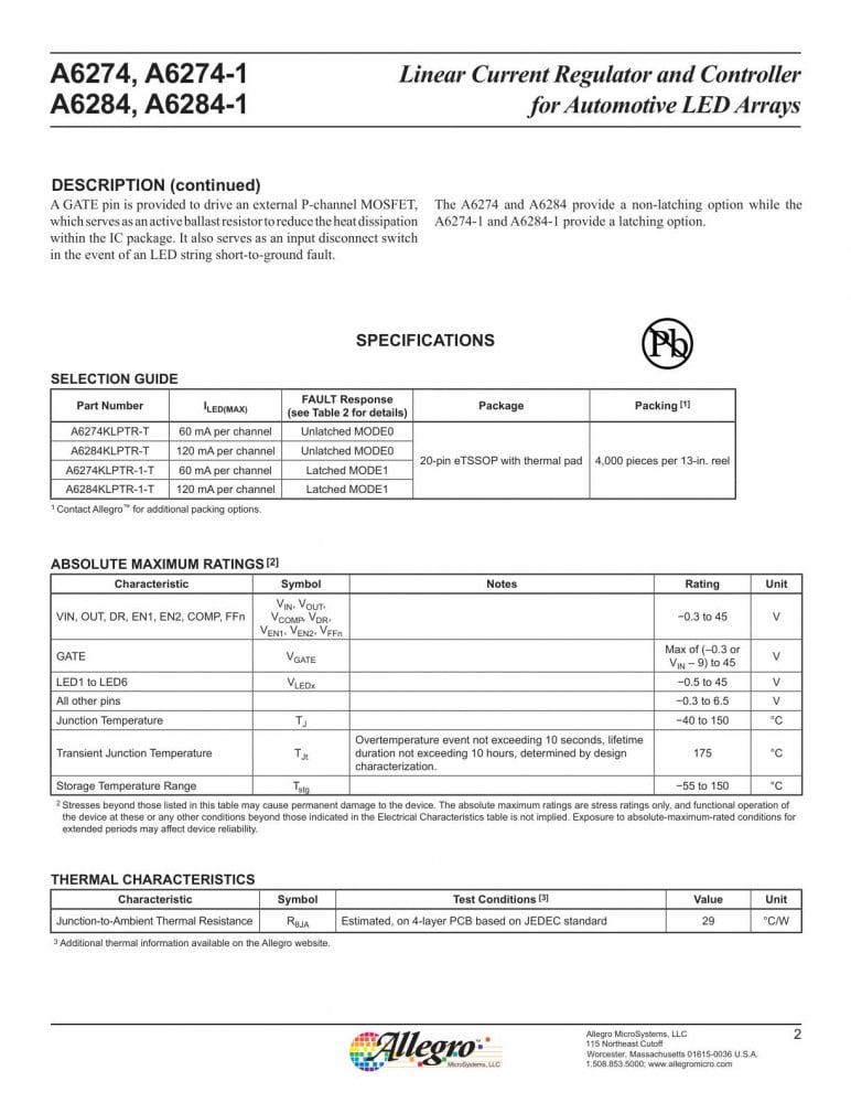 A6274KLPTR-T-1 datasheet page 2