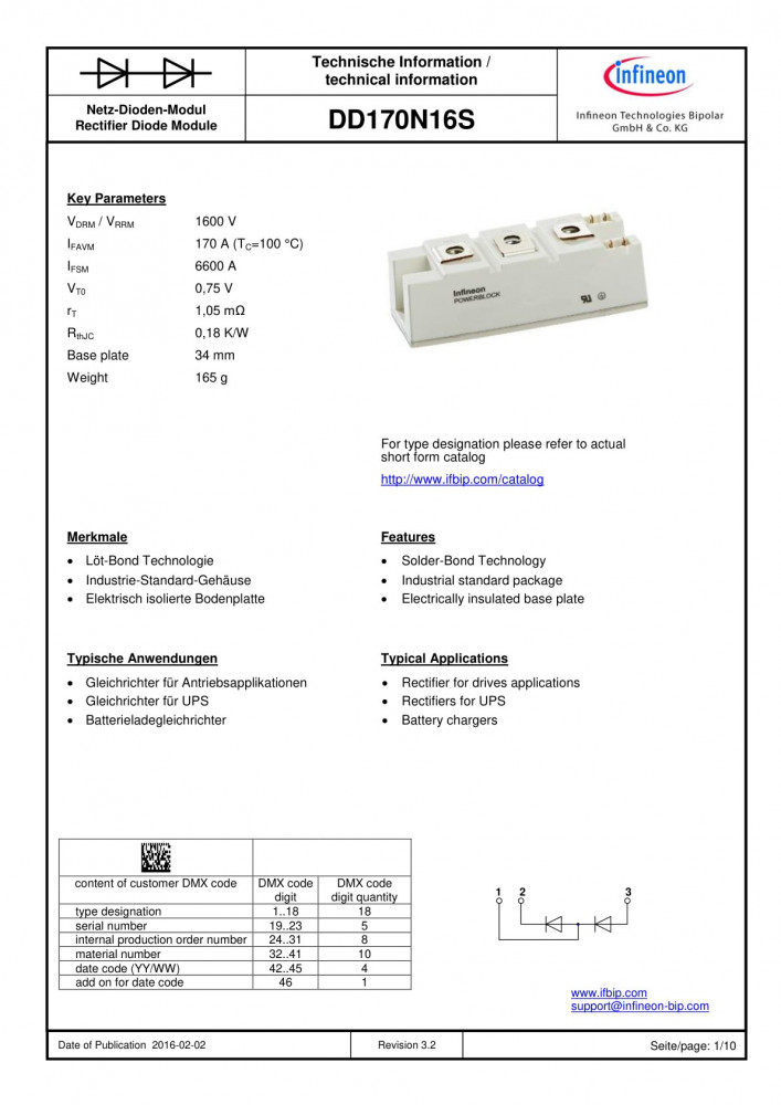 DD170N16S datasheet page 1