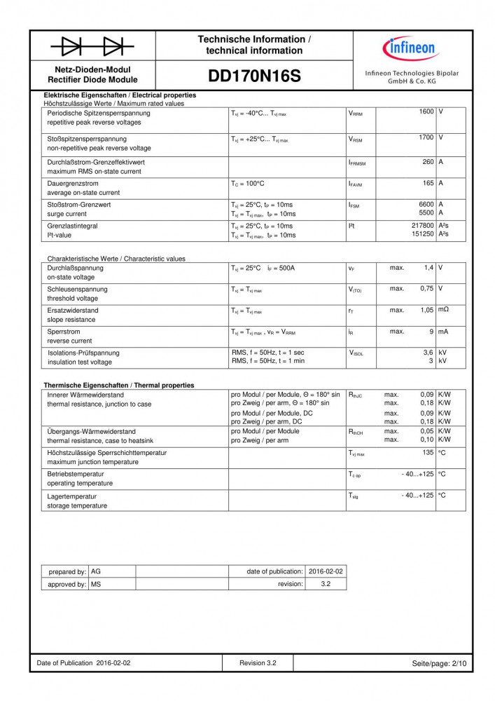 DD170N16S datasheet page 2