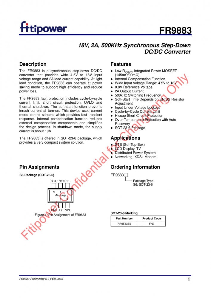 FR9883S6 datasheet page 1