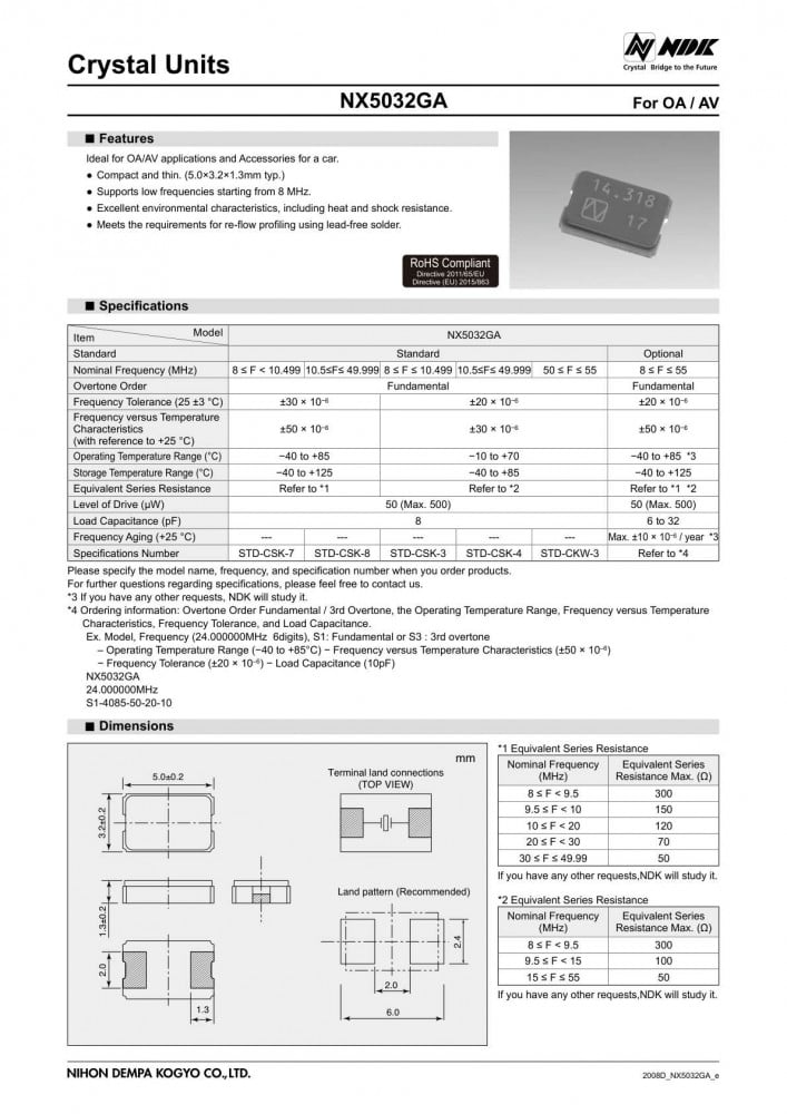 NDK NX5032GA technical document