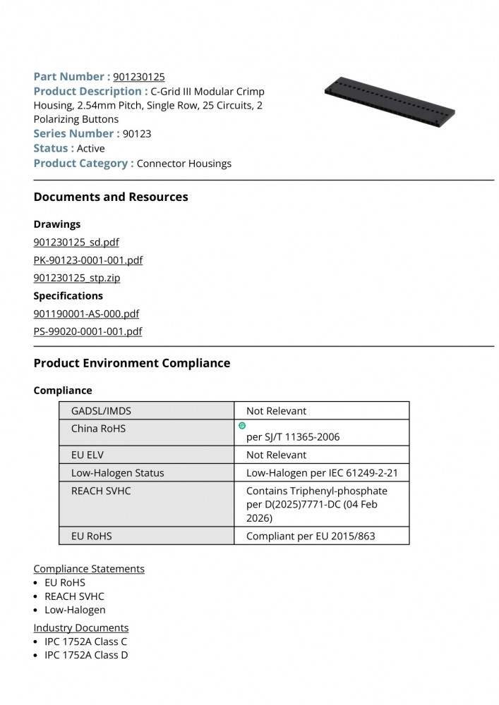 MOLEX 901230125 technical drawing preview, page 1