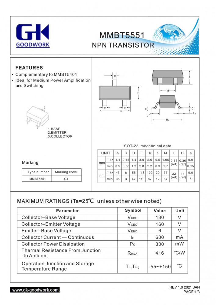 MMBT5551 datasheet page 1