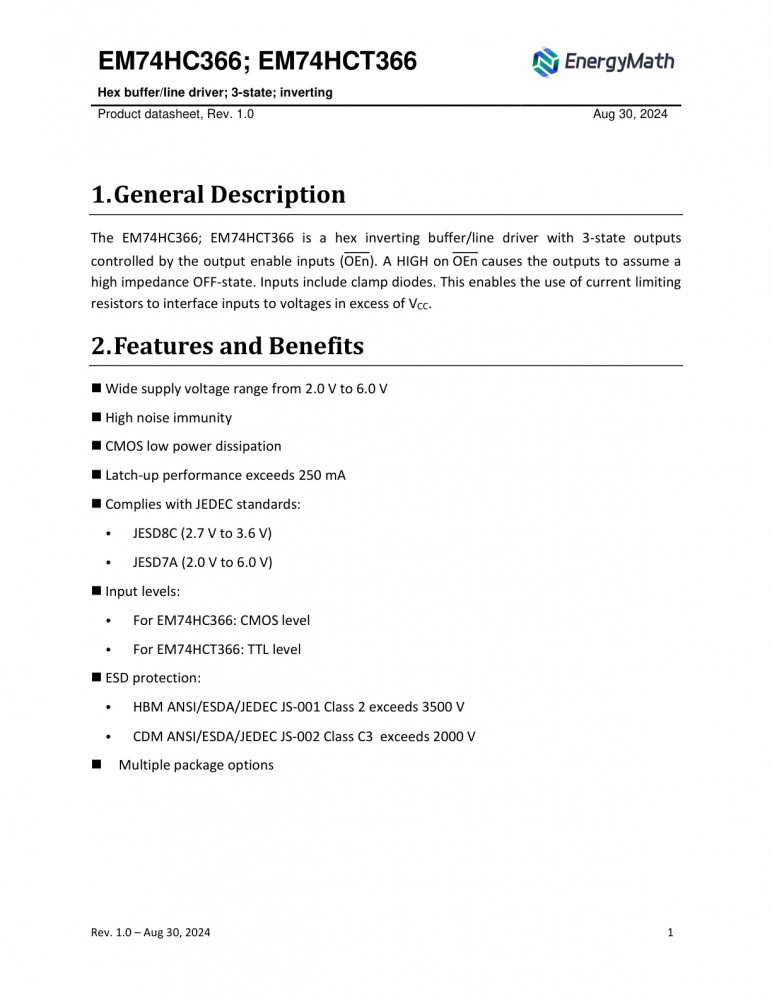 EM74HCT366PW datasheet page 1
