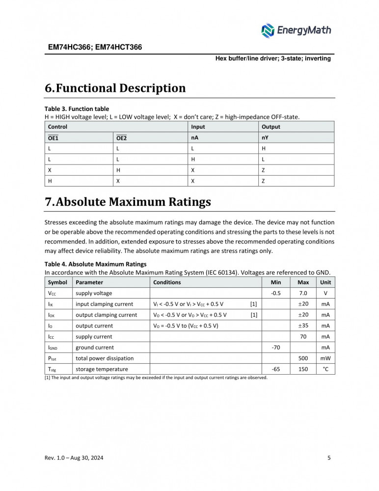 EM74HCT366PW datasheet page 5