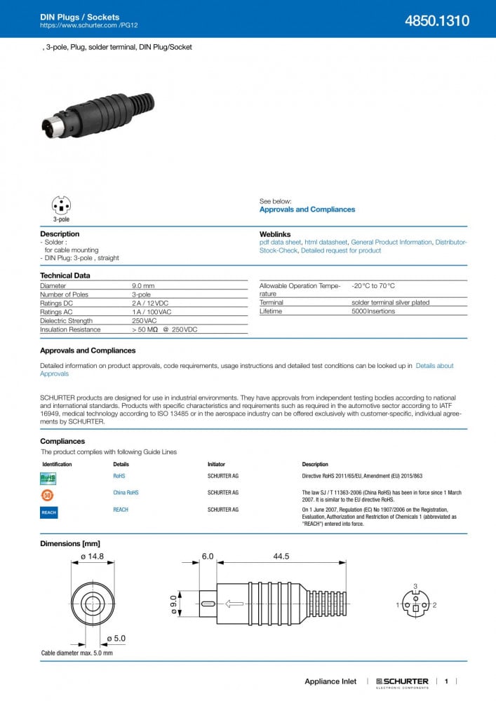 SCHURTER 4850.3600 technical document page 1