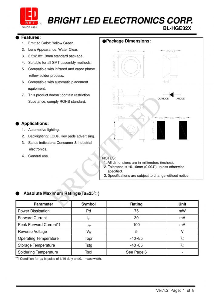 BL-HGE32X datasheet page 2