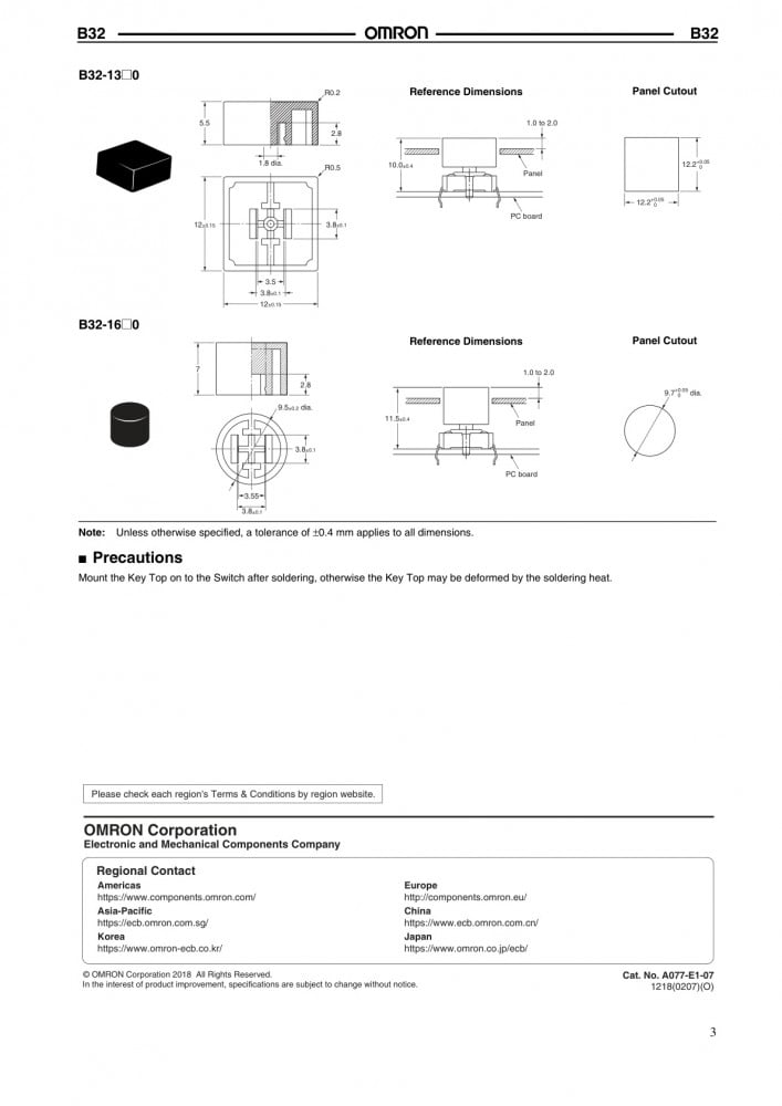 OMRON B32 key top technical document page 3
