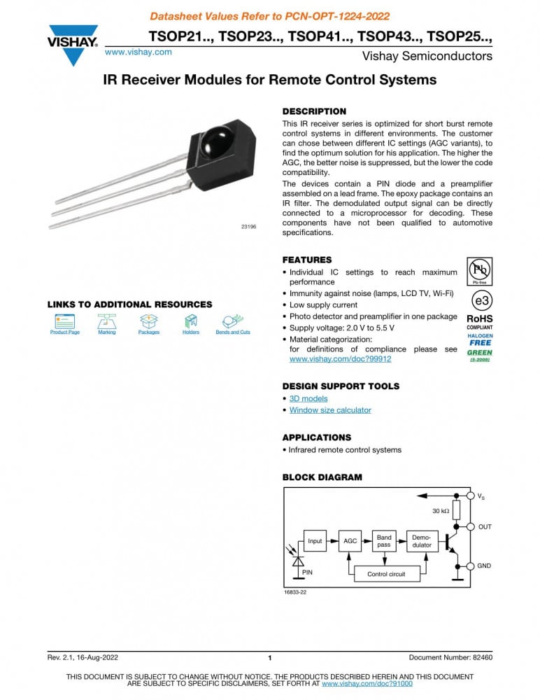 TSOP4130 datasheet page 1