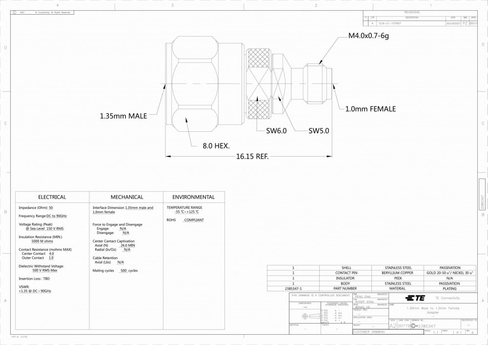 TE Connectivity 2385347-1 controlled drawing preview