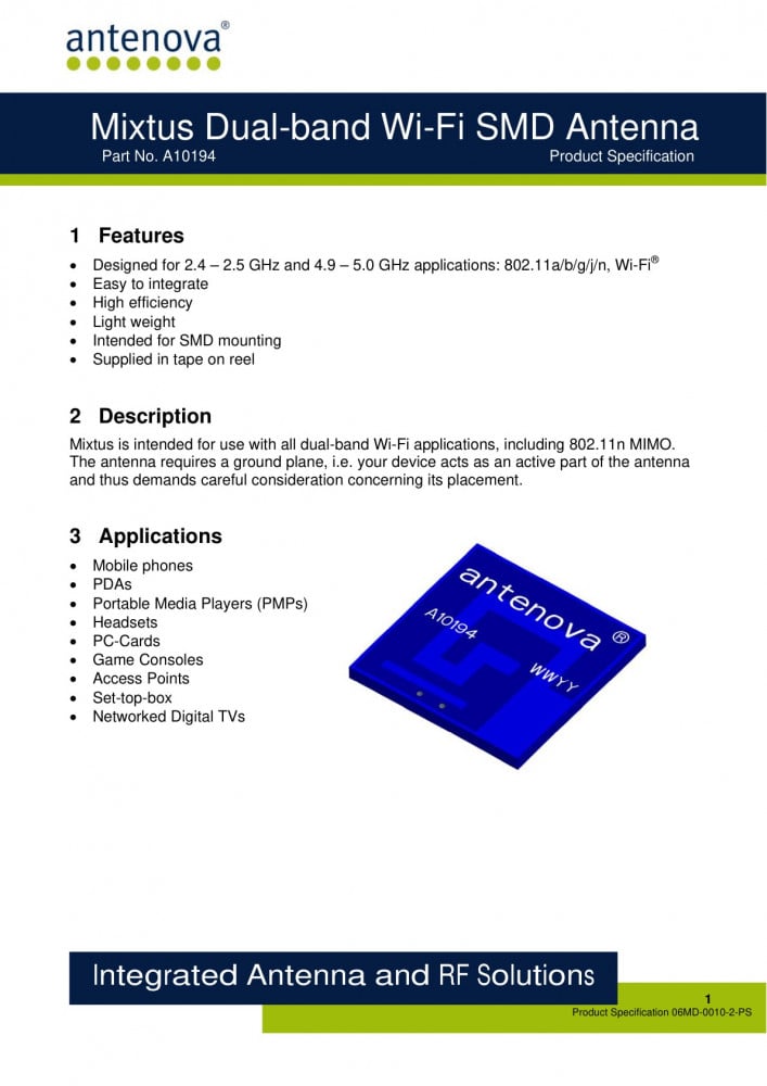 Antenova A10194 datasheet page 1