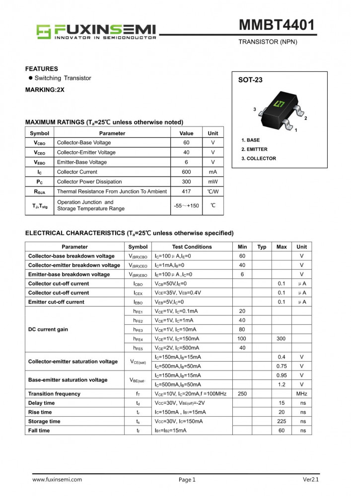 MMBT4401 datasheet page 1
