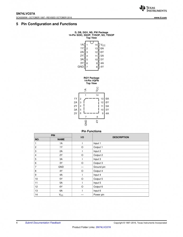 SN74LVC07A document preview page 4