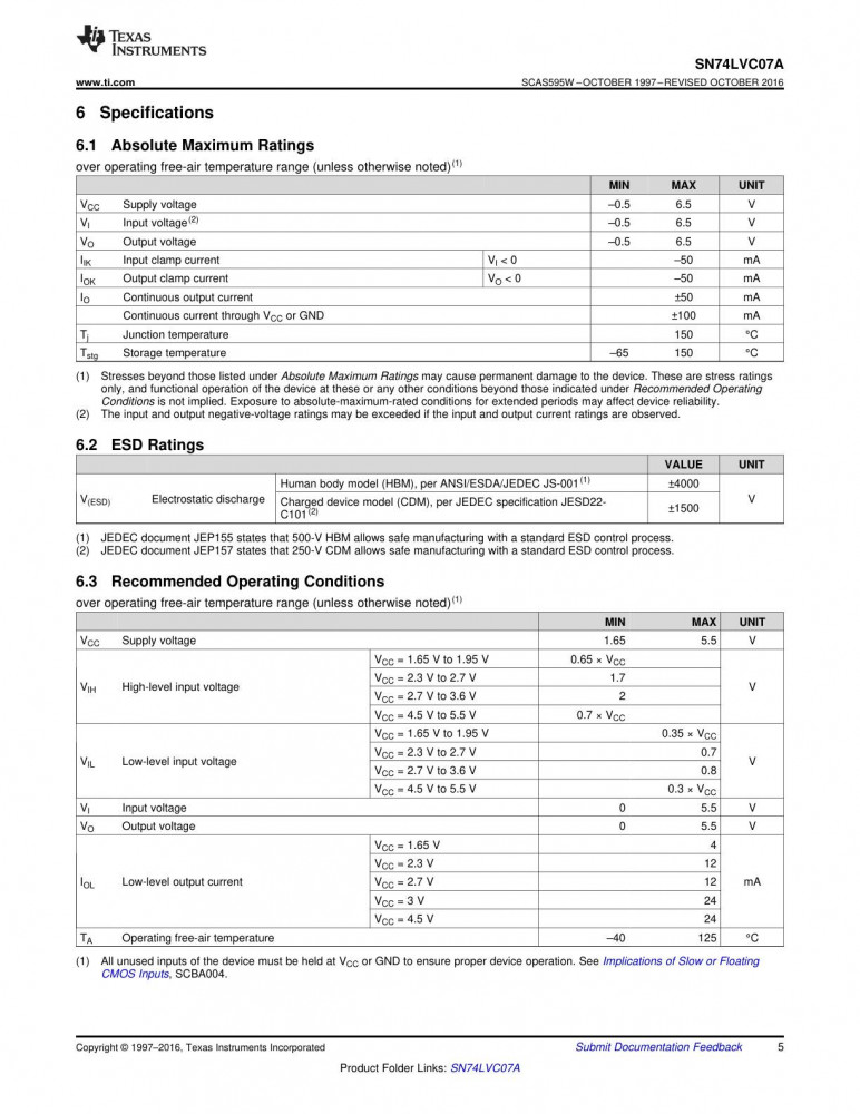 SN74LVC07A document preview page 5