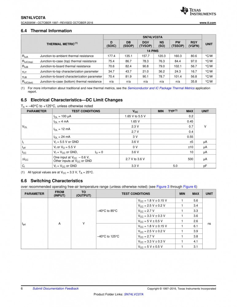 SN74LVC07A document preview page 6