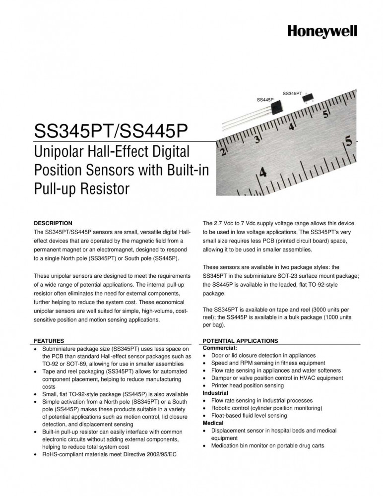 Honeywell SS445P datasheet page 1
