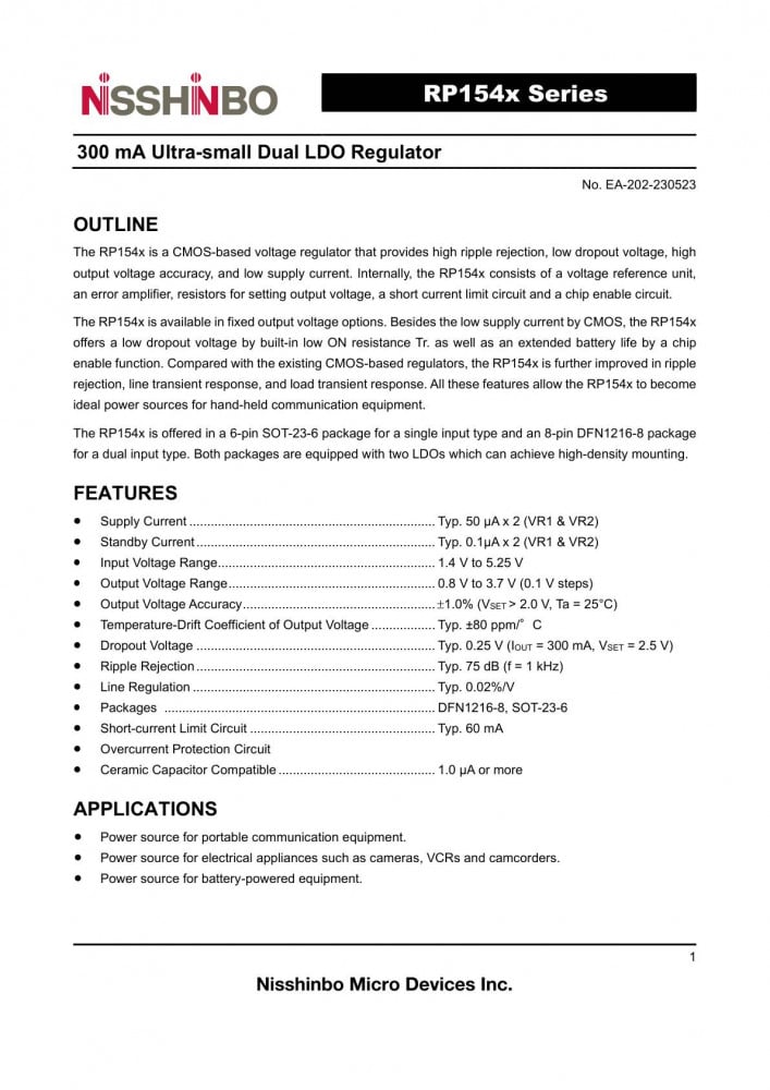 RP154 datasheet preview, page 1