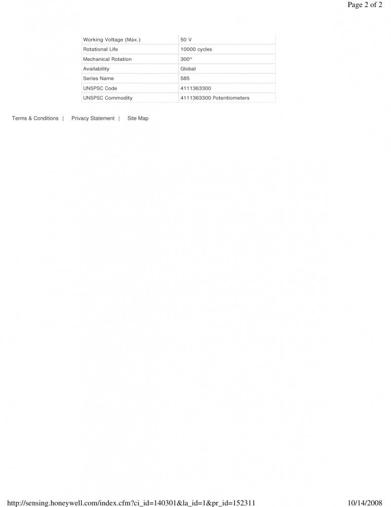 Honeywell 585SX4Q25F502SP product documentation page 2