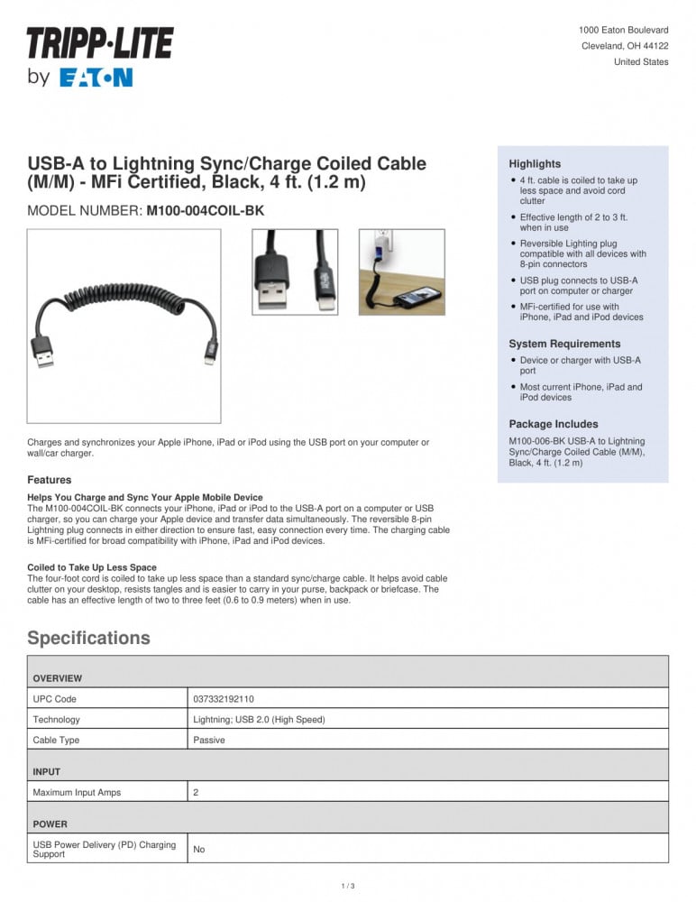 M100-004COIL-BK technical document page 1