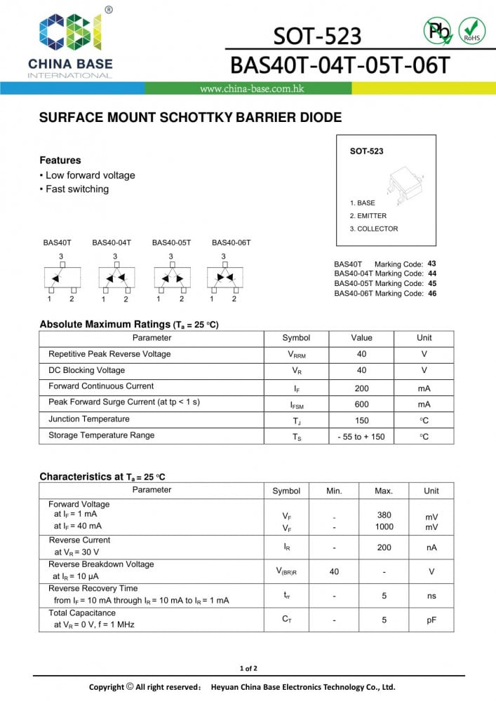 CBI BAS40-05T datasheet page 1