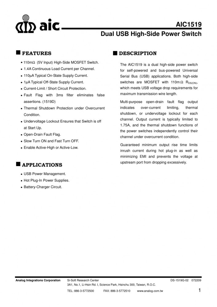 AIC1519 datasheet page 1