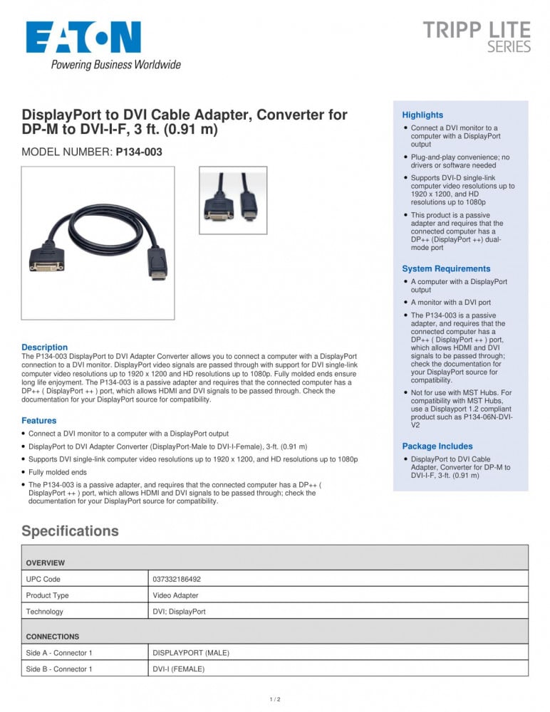 P134-003 technical document page 1