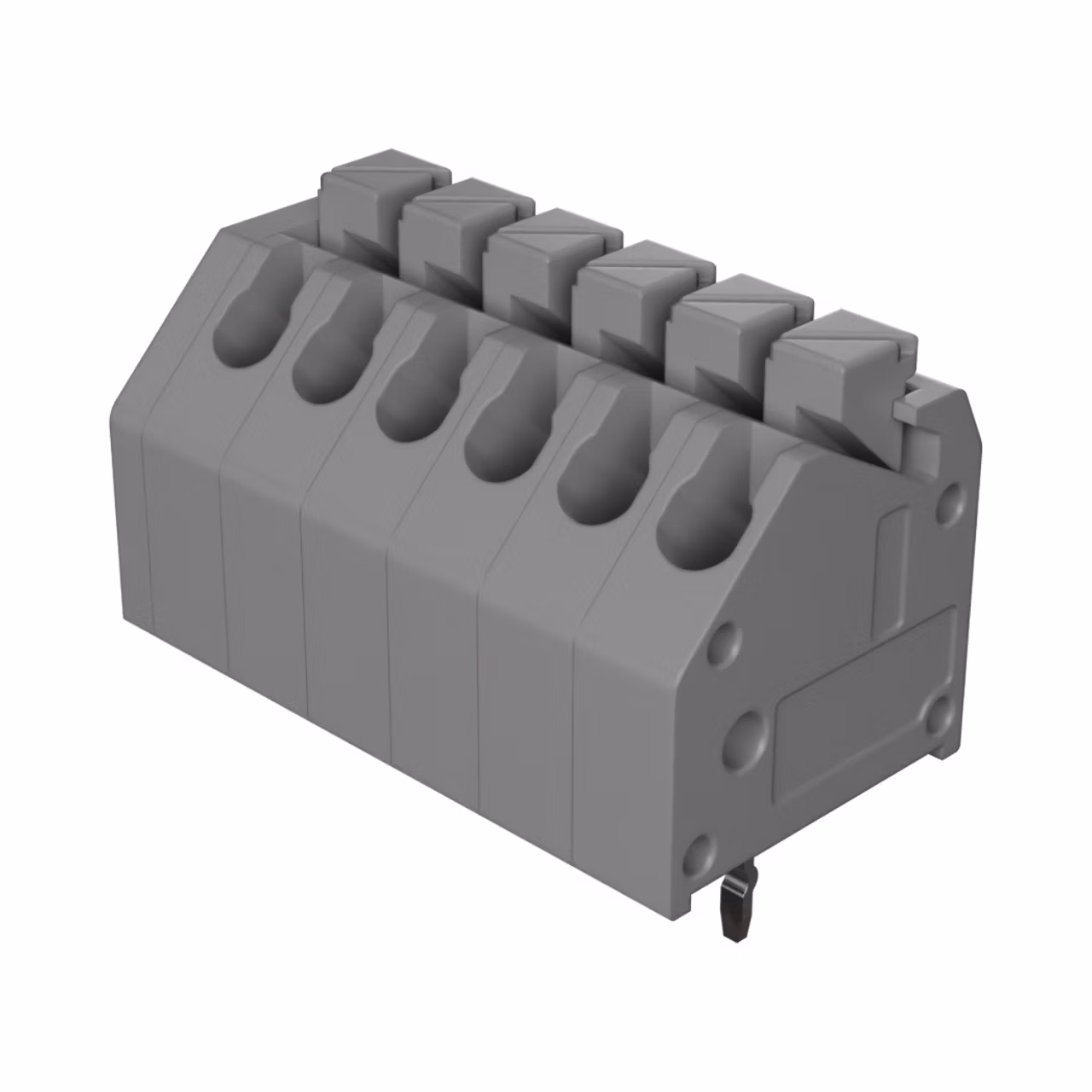 3.50mm Pitch, Eurostyle Fixed-Mount Push-Button Terminal Block, 45° Modular, 5A, 20-16 AWG, Light Gray, 6 Circuits for sale