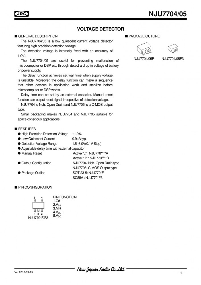 NJU7705 datasheet preview, page 1