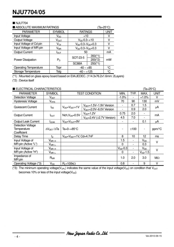NJU7705 datasheet preview, page 4