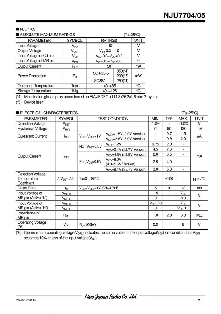 NJU7705 datasheet preview, page 7