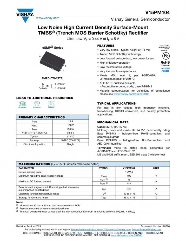 V15PM104 datasheet page 1