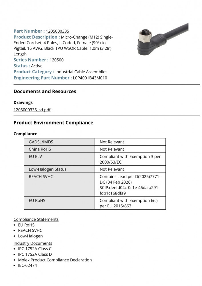 Molex product drawing page 1 for 1205000335