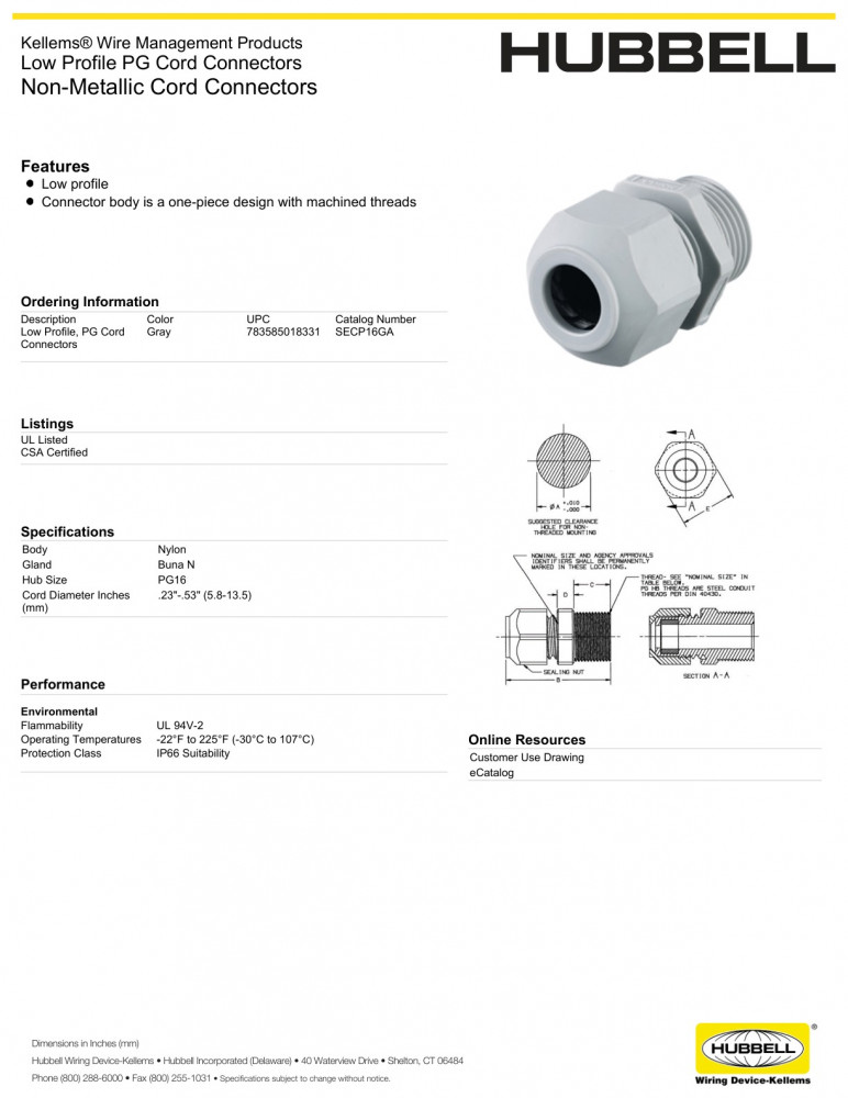 SECP16GA product drawing and mounting reference