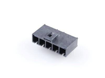 Mega-Fit Right-Angle Header, 5.70mm Pitch, Single Row, 5 Circuits, 0.760µm Gold (Au) Plating, Glow-Wire Capable, Tray, Black for sale