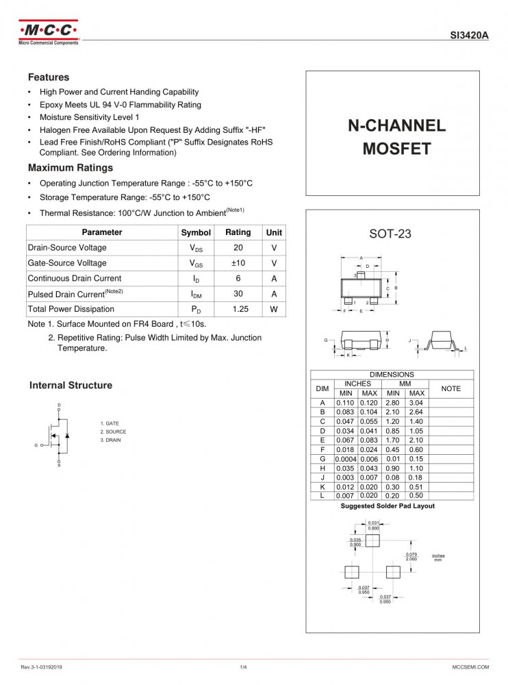 SI3420A-TP datasheet page 1