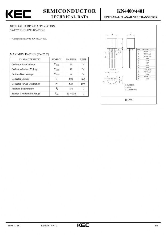 KN4401-AT/P datasheet page 1