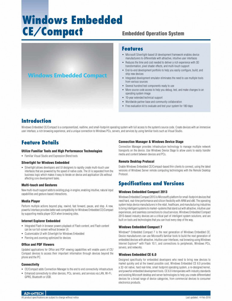 Windows Embedded Compact document preview, page 1