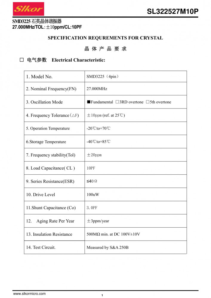 SL322527M10P technical document page 1