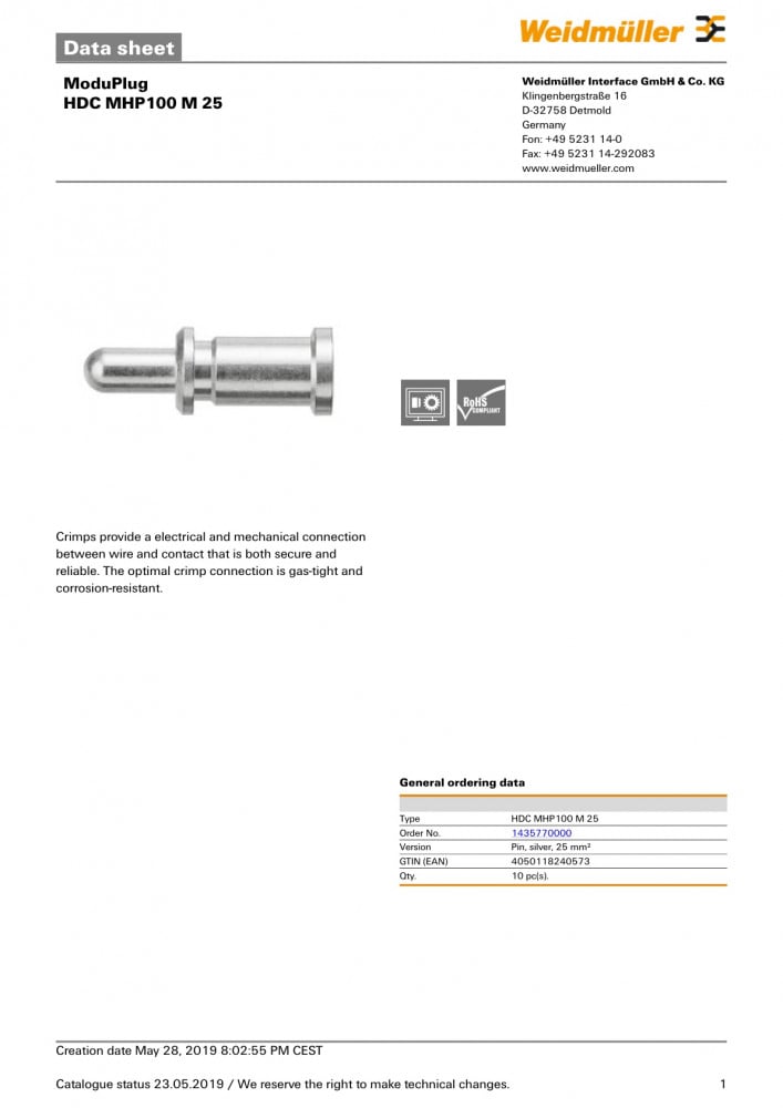 WEIDMULLER 1435770000 technical document page 1