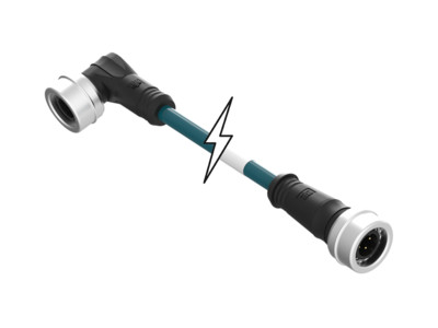 Micro-Change (M12) Double-Ended Cordset, 4 Poles, D-Coded, Male (90°) to Male (90°), 24 AWG, Teal TPE Cable, 6.0m (19.68') Length