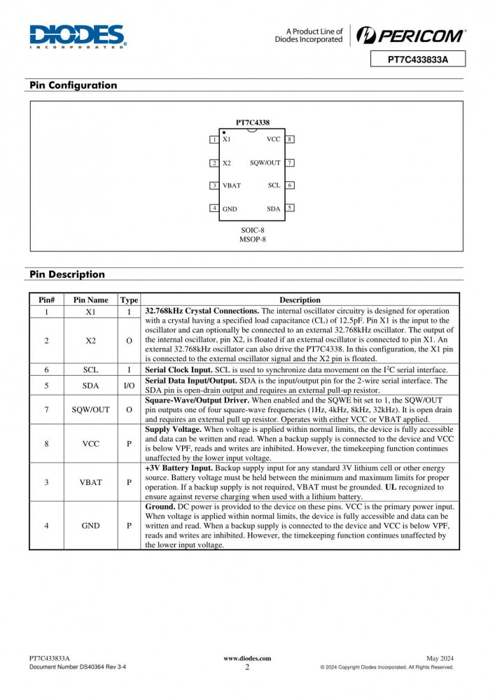 PT7C4338 datasheet page 2