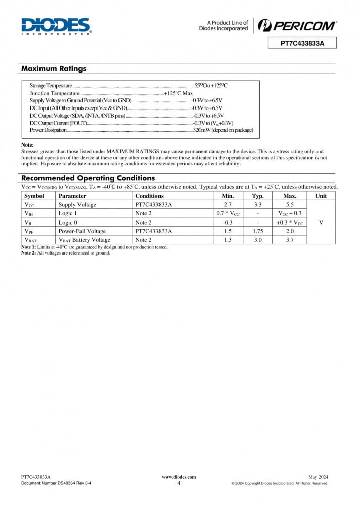 PT7C4338 datasheet page 4