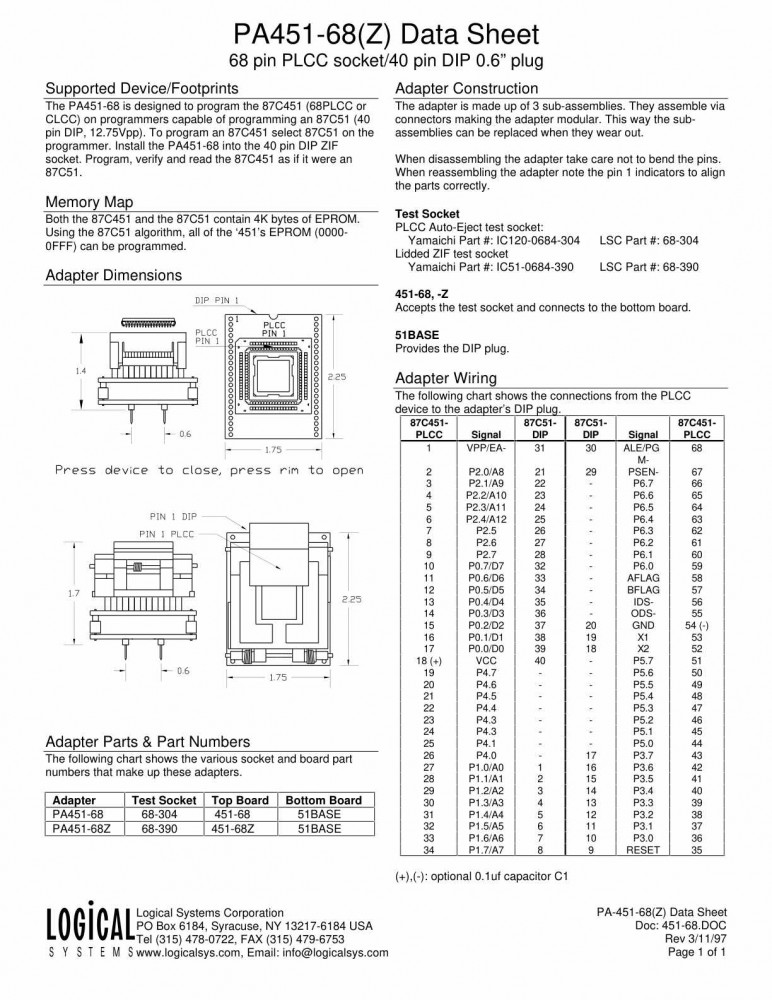 PA451-68Z adapter datasheet page