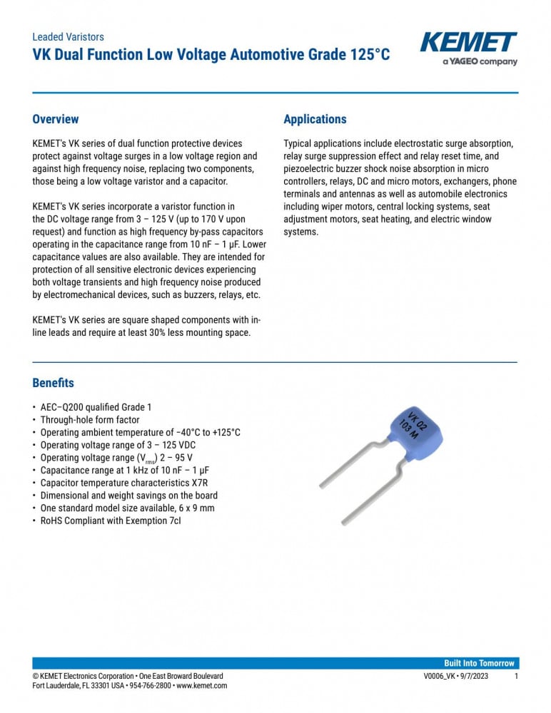 KEMET VK series datasheet page 1